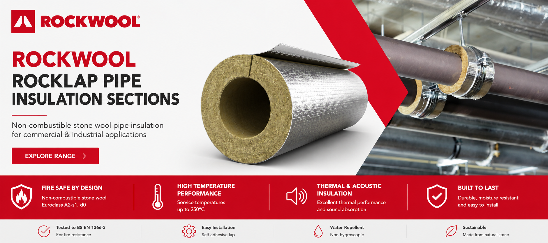 Rockwool Pipe Insulation UK | Rocklap & Mineral Wool Pipe Lagging